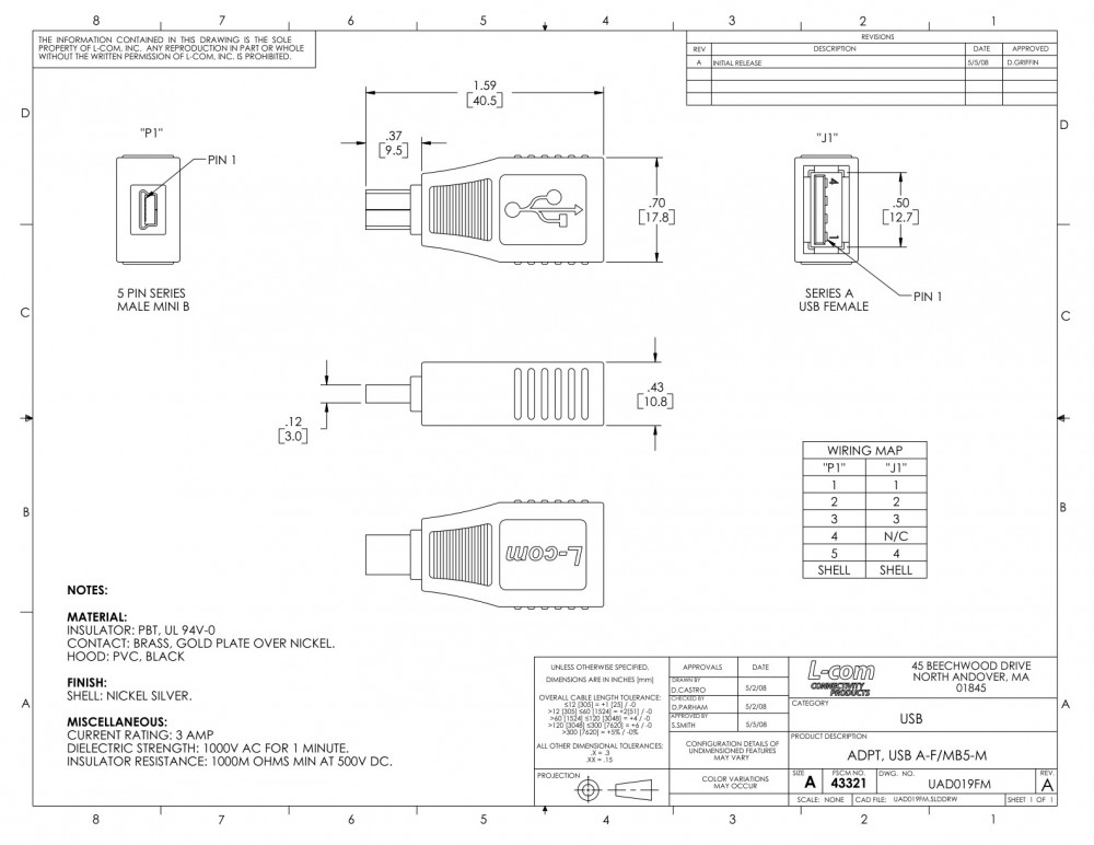 L-com UAD019FM wiring map document preview