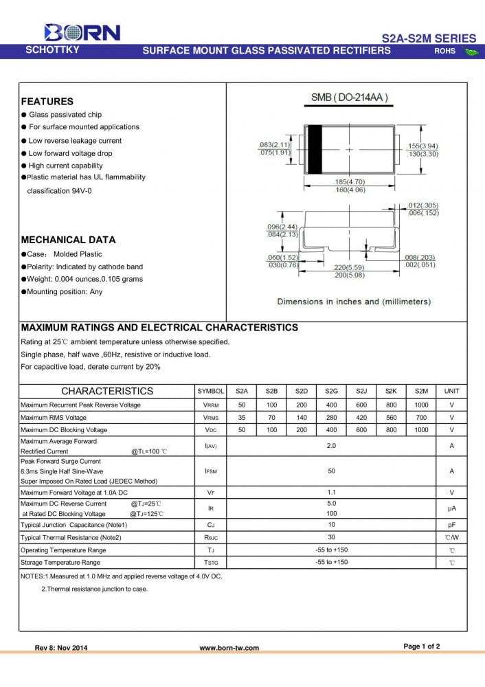 BORN S2M SMB datasheet page 1