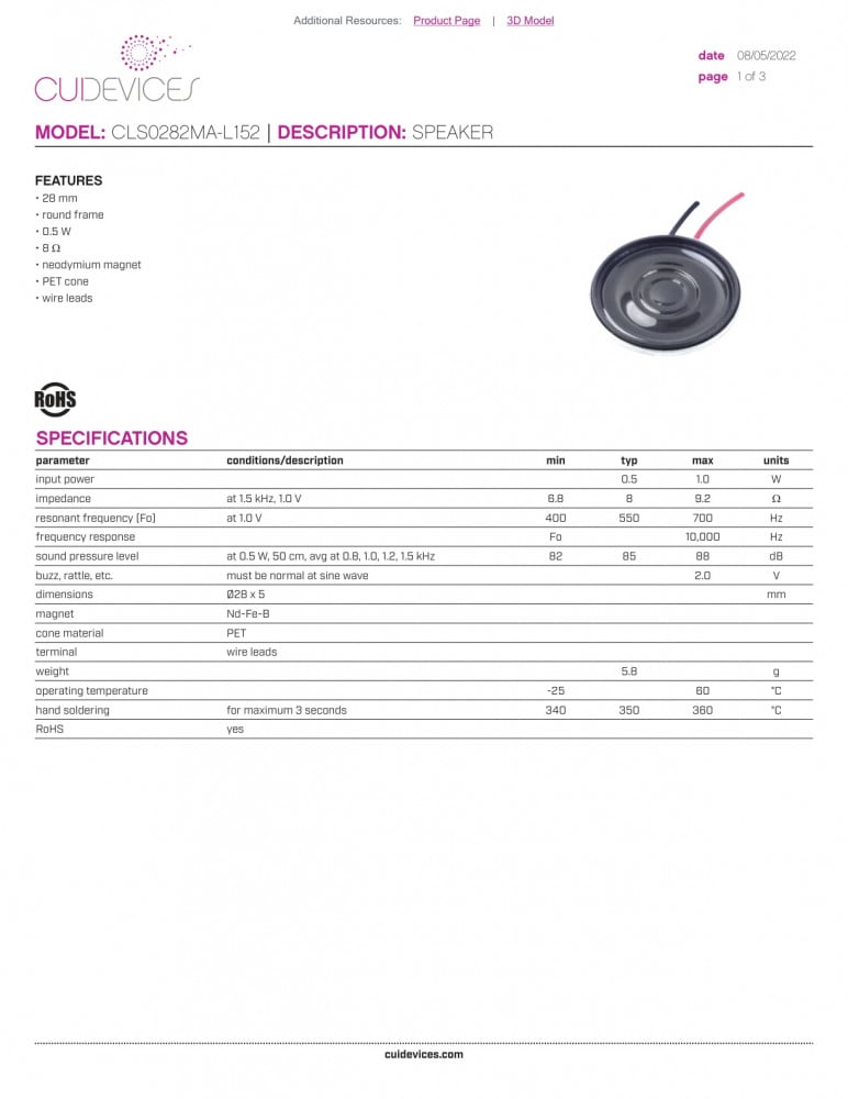 CLS0282MA-L152 technical document page 1