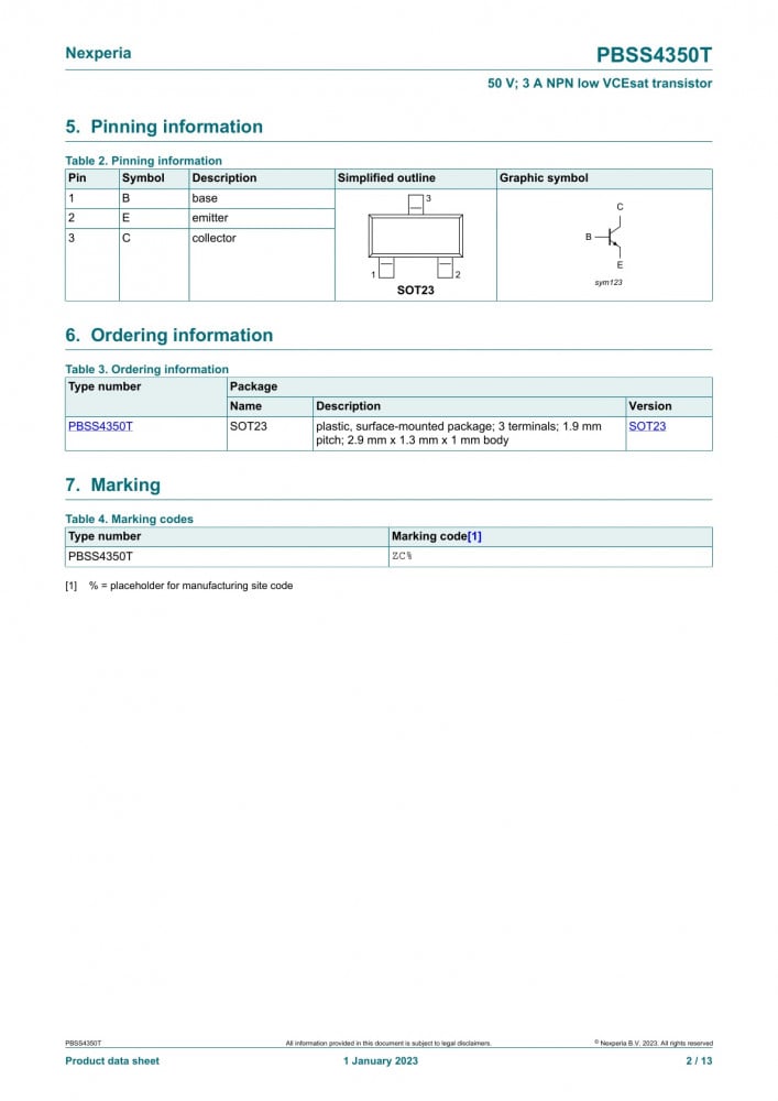 PBSS4350TVL datasheet page 2