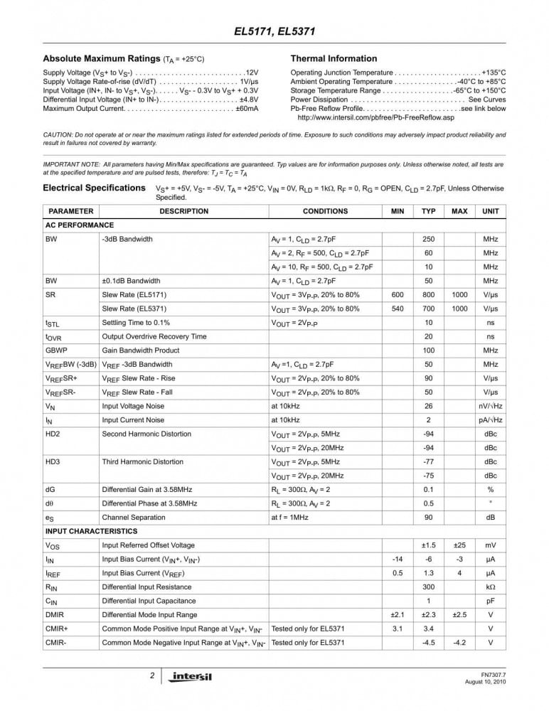 EL5171IS datasheet page 2