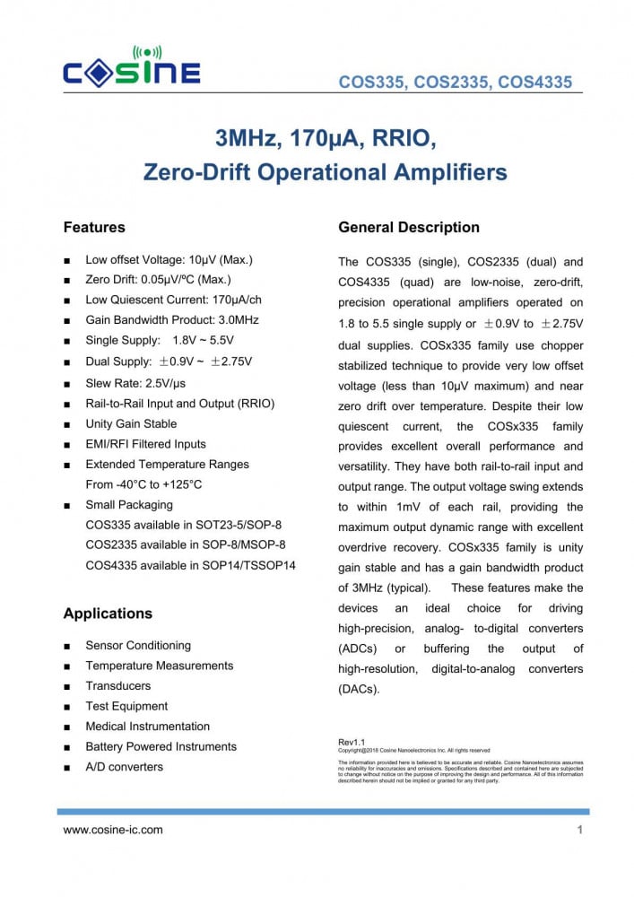COS2335SRB datasheet page 1