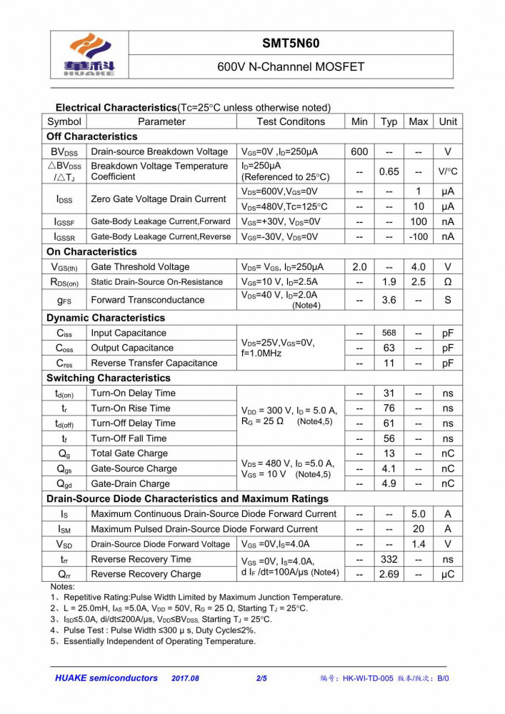 SMT5N60 datasheet page 2