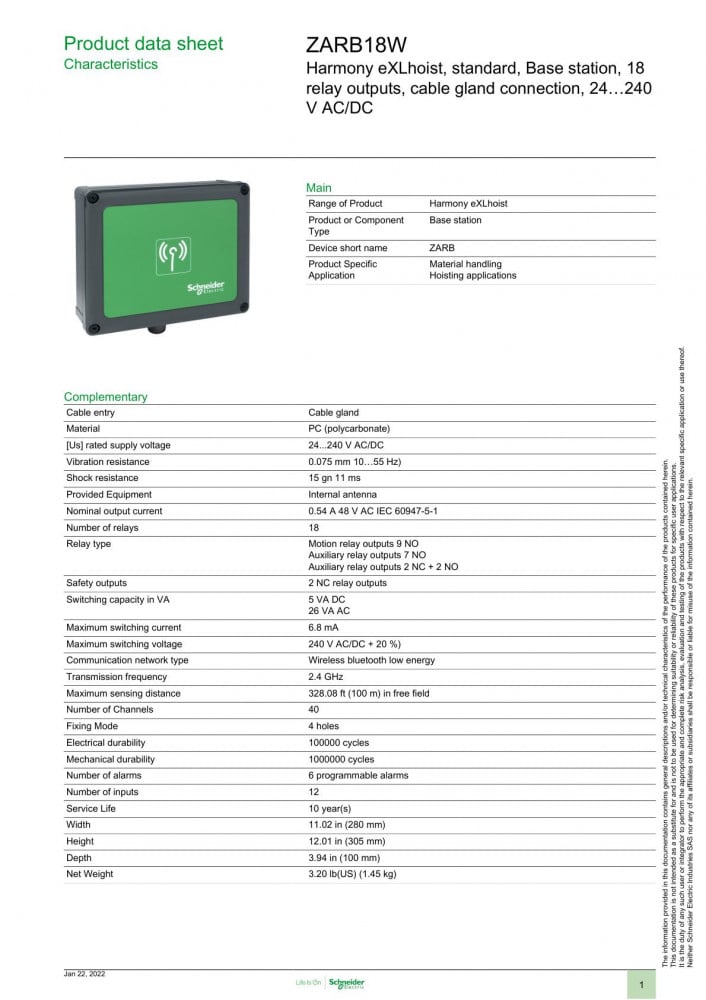 ZARB18W technical document page 1