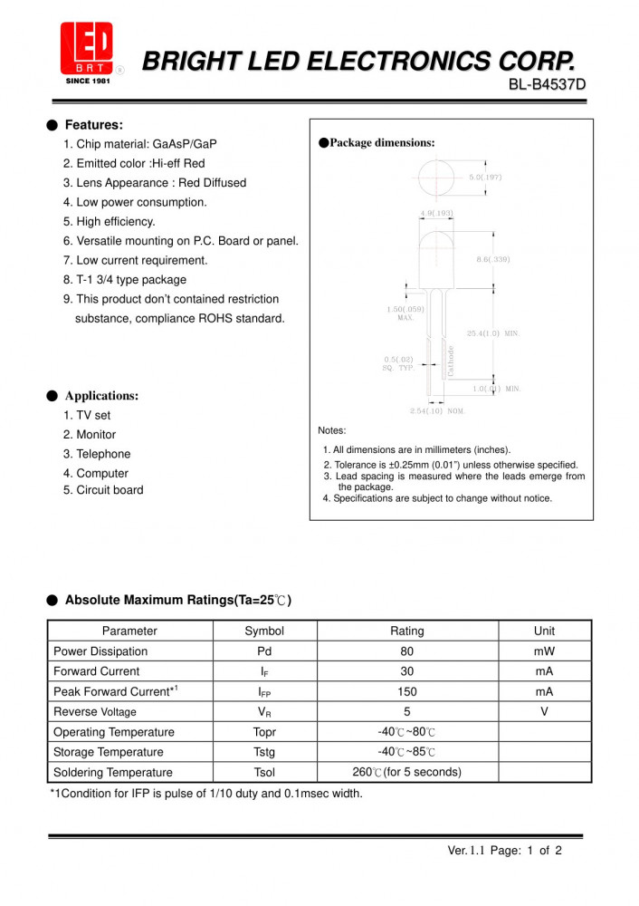BL-B4537D datasheet page 1