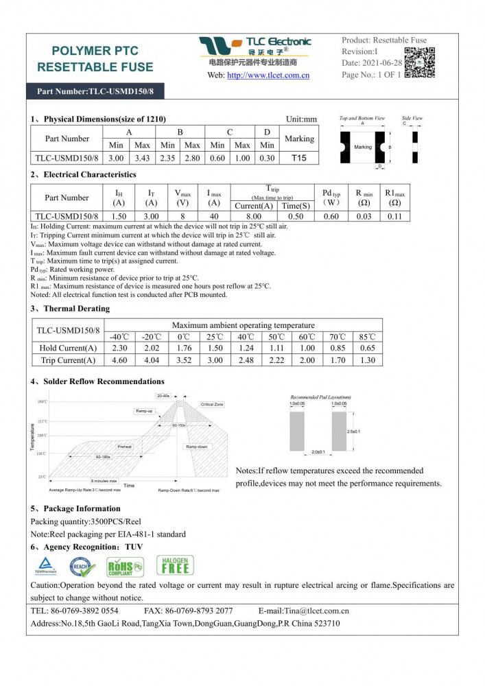 TLC-USMD150/8 technical datasheet page