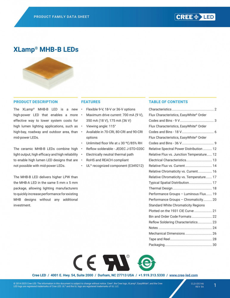 XLamp MHB-B datasheet page 1