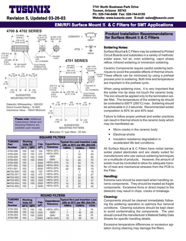 Tusonix 4700 series installation guidance