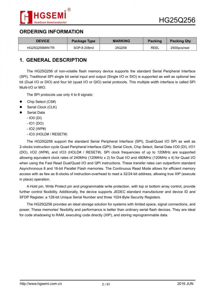 HG25Q256MW/TR datasheet page 2