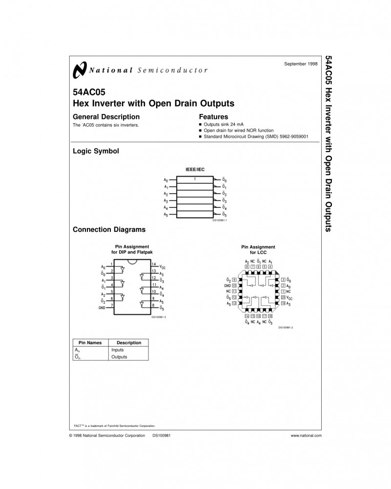 54AC05 datasheet page 1