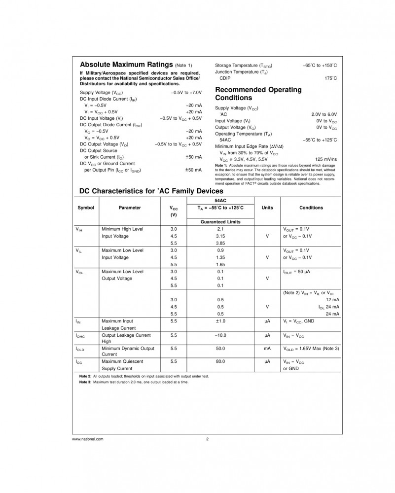 54AC05 datasheet page 2