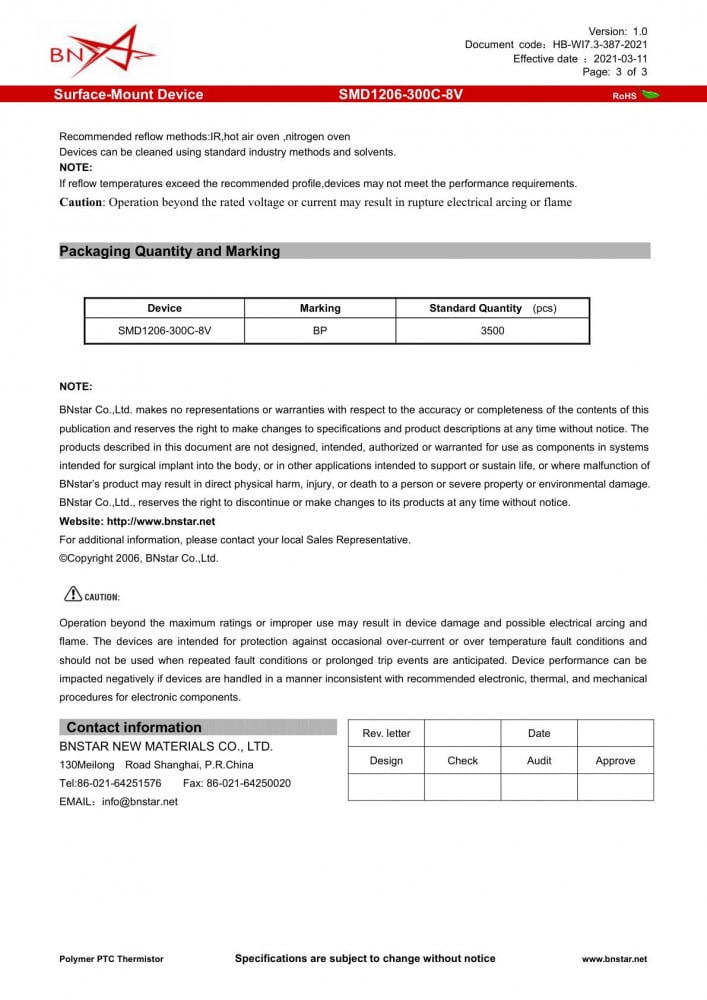 BNstar SMD1206-300C-8V datasheet page 3