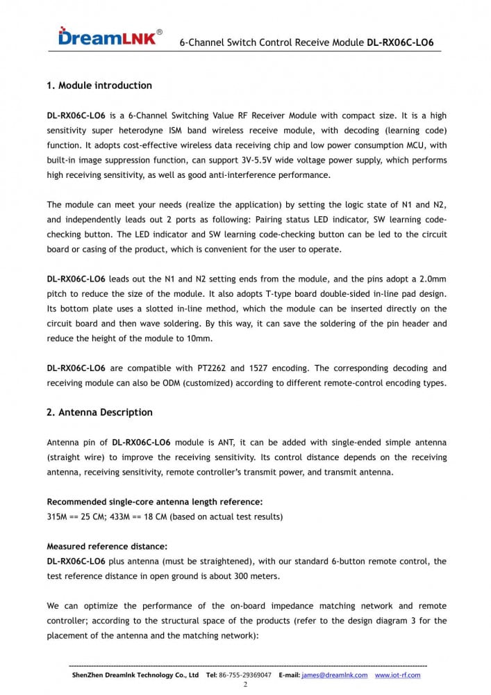 DL-RX06C-LO6 technical document page 2