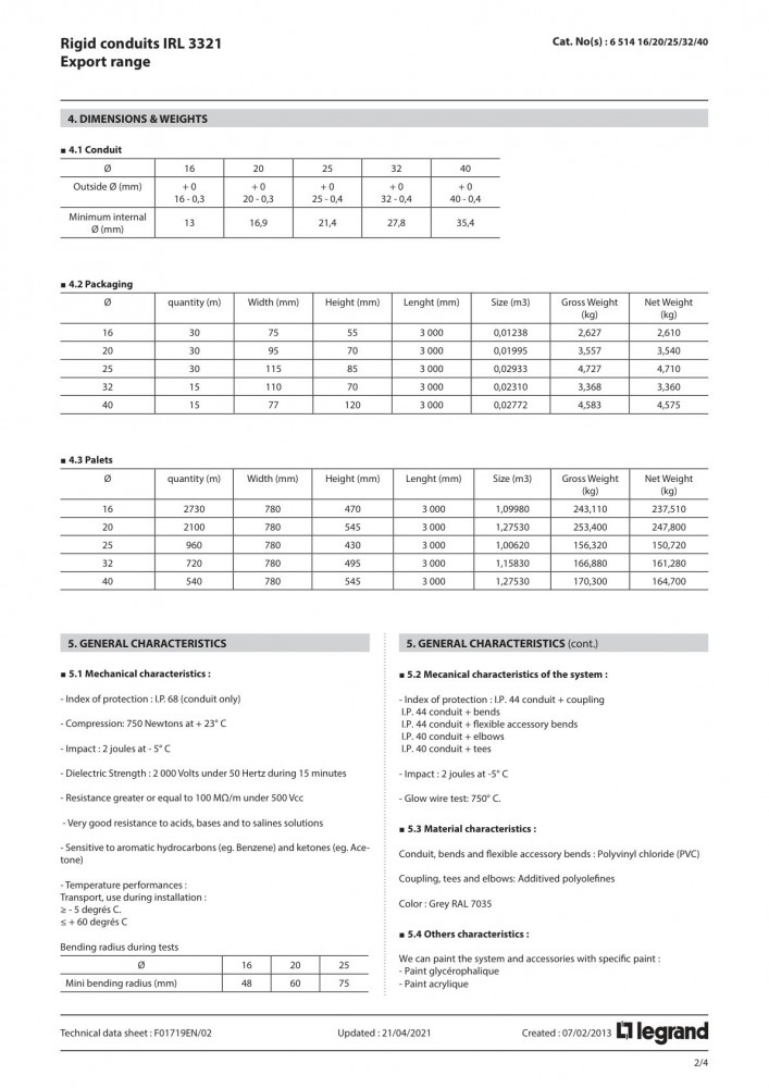 Legrand conduit technical document page 2