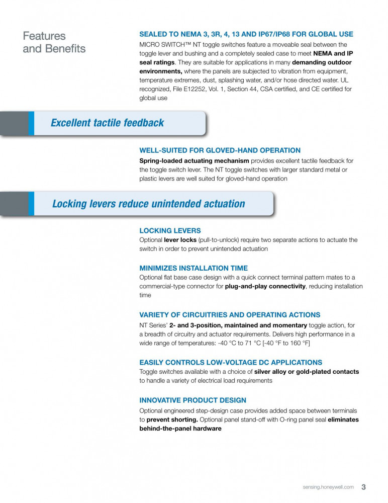 Honeywell NT Series document page 3