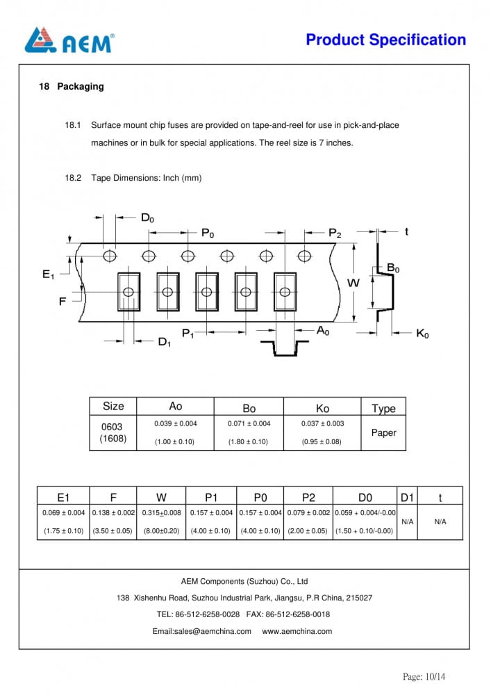AEM F0603FA1000V032T datasheet page 10