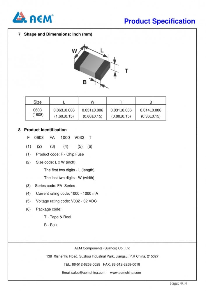 AEM F0603FA1000V032T datasheet page 4