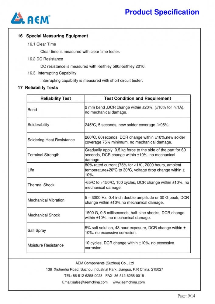 AEM F0603FA1000V032T datasheet page 9