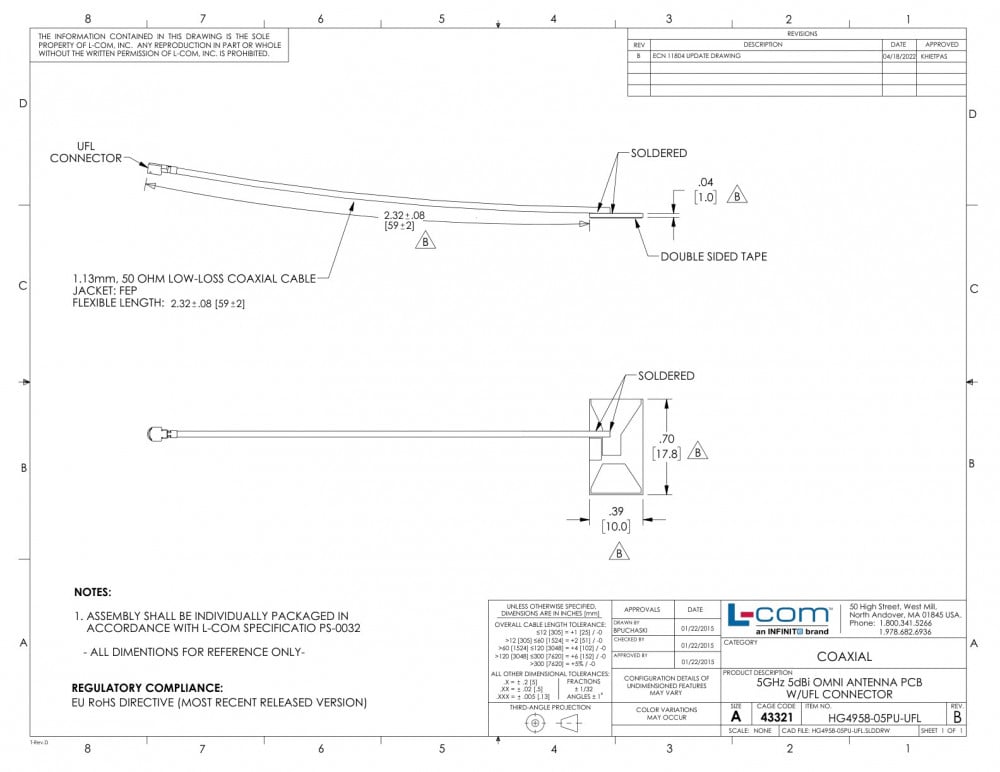 L-com HG4958-05PU-UFL technical drawing page