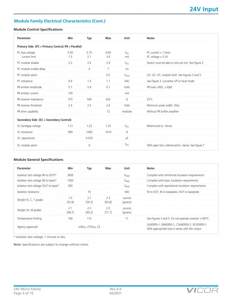 VICOR datasheet preview page 3