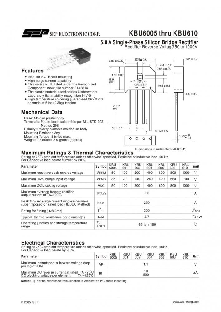 SEP KBU610 datasheet page 1