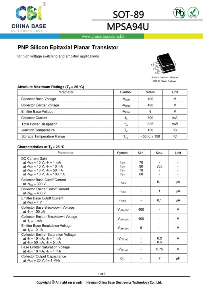MPSA94U datasheet page 1