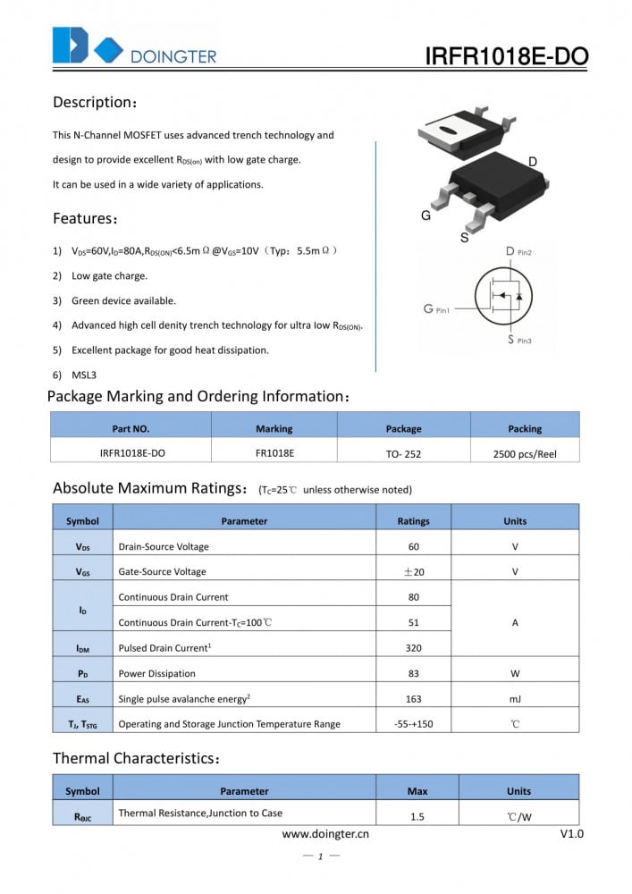 IRFR1018E-DO datasheet page 1