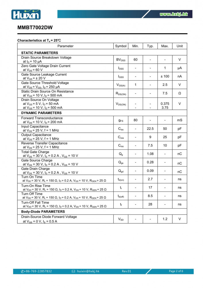 MMBT7002DW datasheet page 2