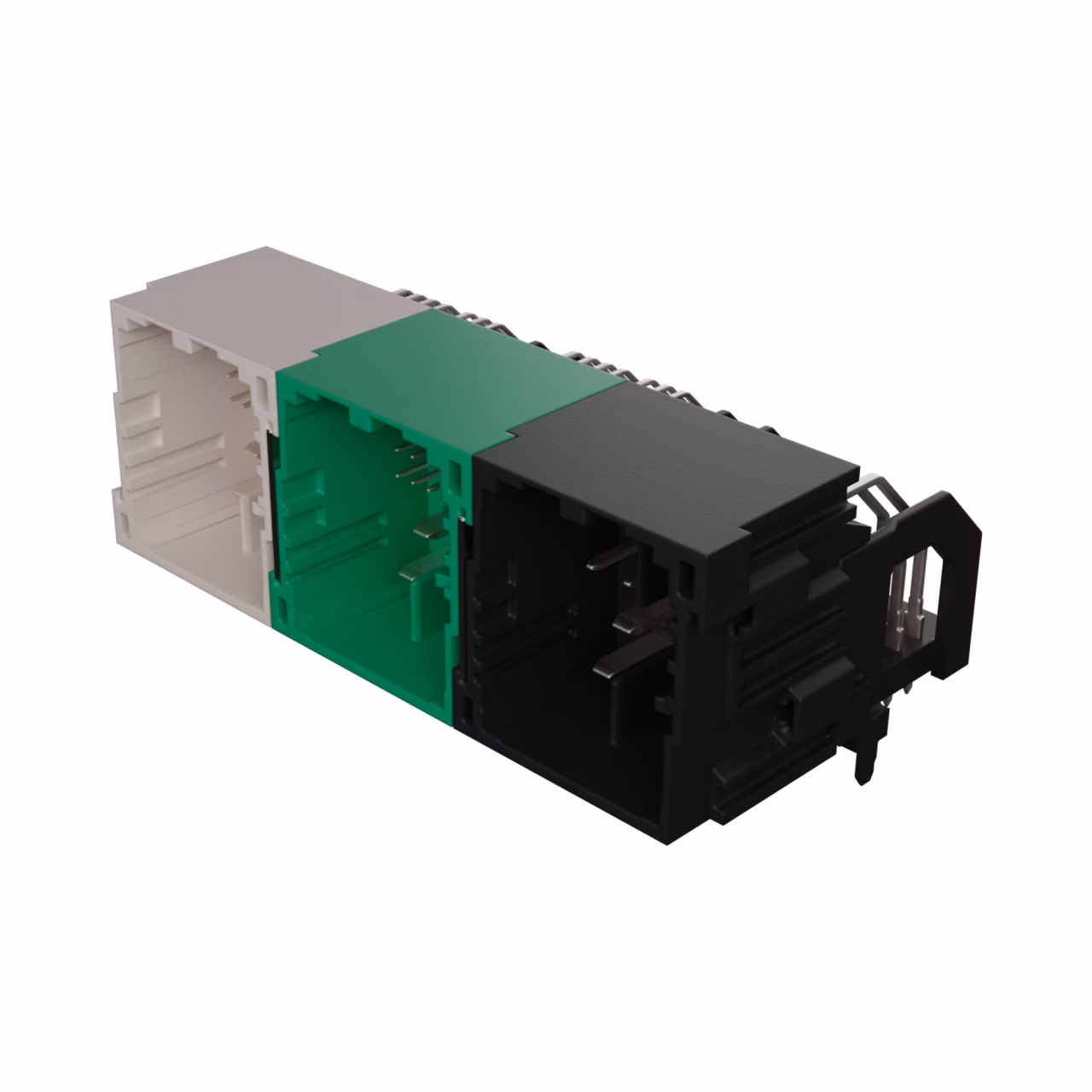 stAK50h 3 Bay Right-Angle Hybrid Header, 62 Circuits, Bay 1: 25 Circuits/Key 2; Gray; Bay 2: 25 Circuits/Key 1/Green; Bay 3: 12 Circuits/Key 1/Black; Tray for sale