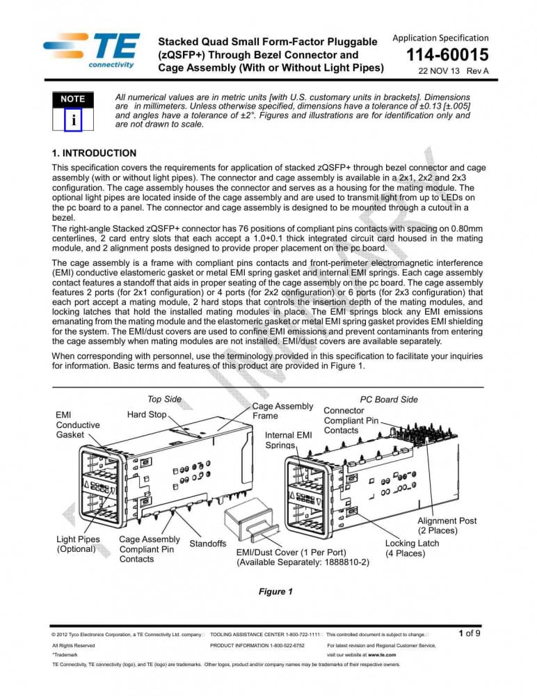 TE Connectivity 2299870-1 application specification page 1
