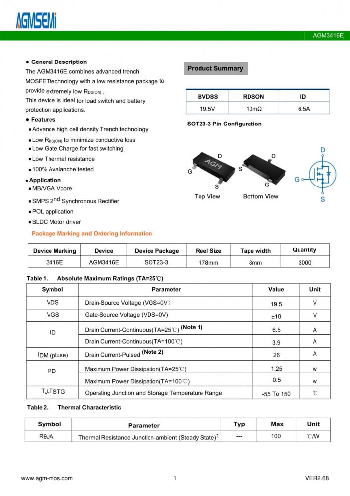 AGM3416E datasheet page 1