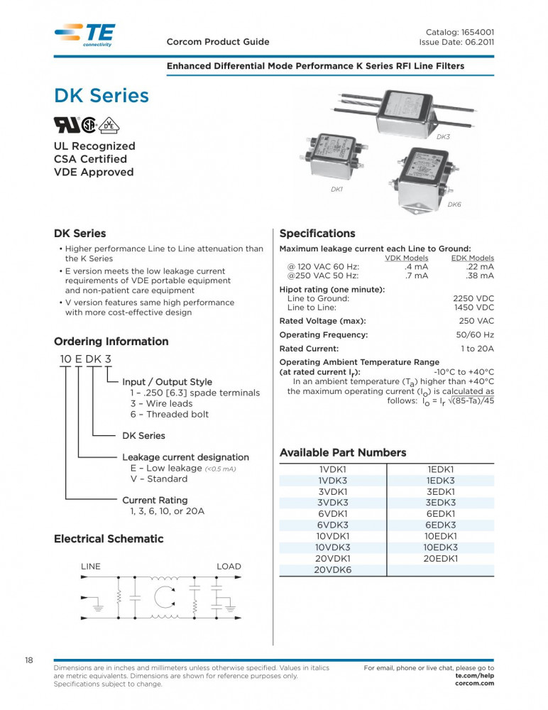 TE Connectivity DK Series RFI filter overview and specifications