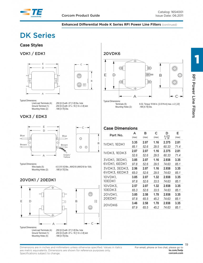 TE Connectivity DK Series case styles and dimensions