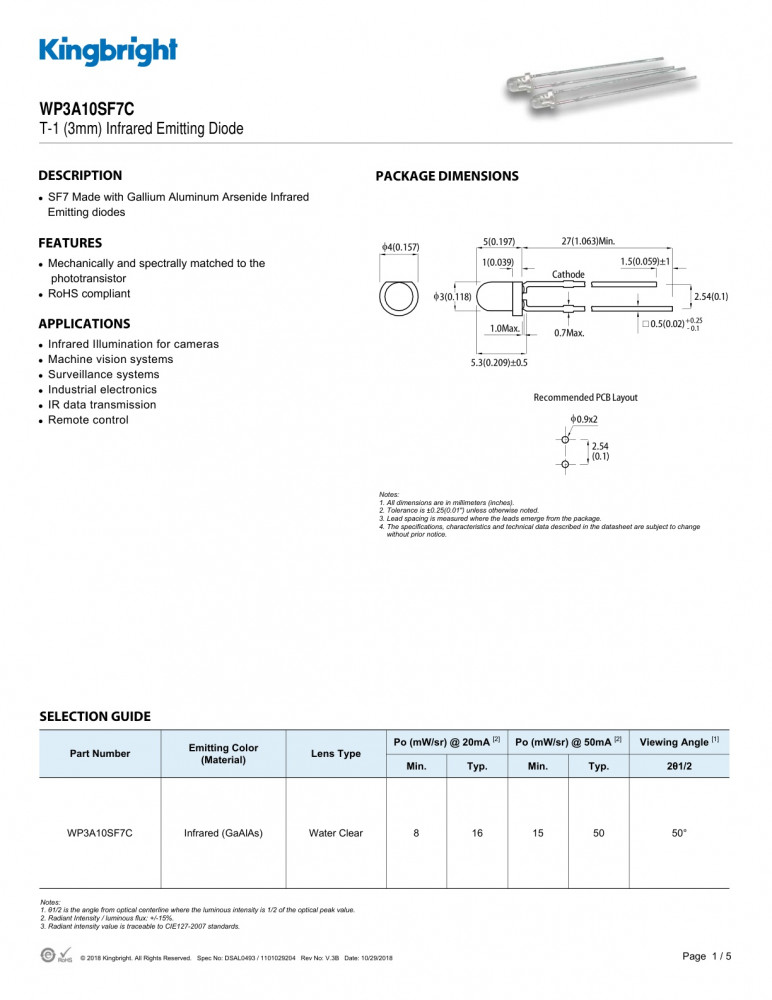 WP3A10SF7C datasheet page 1