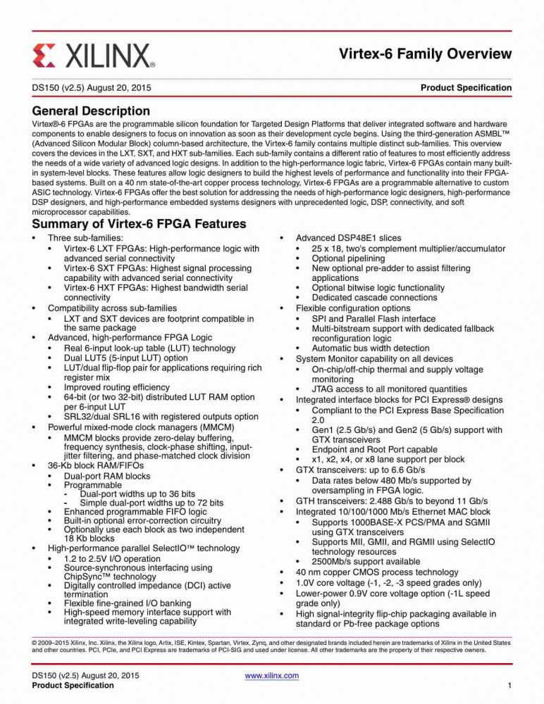 Virtex-6 datasheet page 1