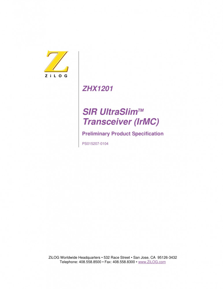 ZHX1201 specification page 1
