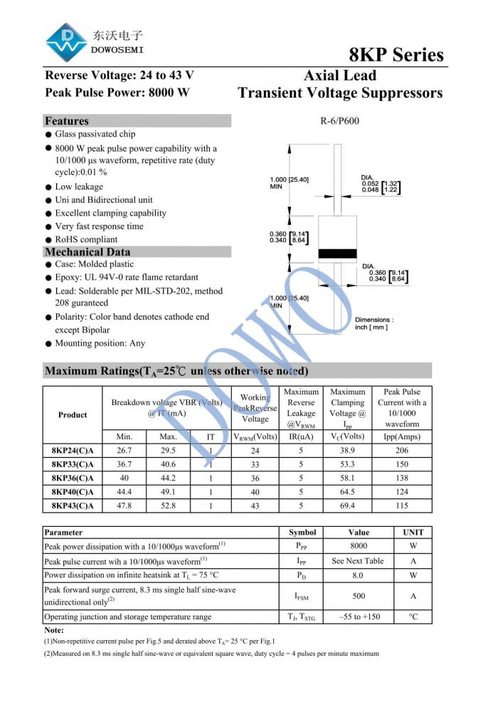 DOWO 8KP36A technical datasheet preview