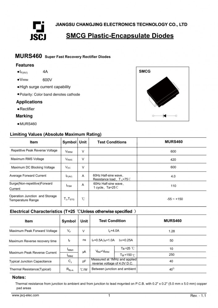 MURS460 datasheet page 1
