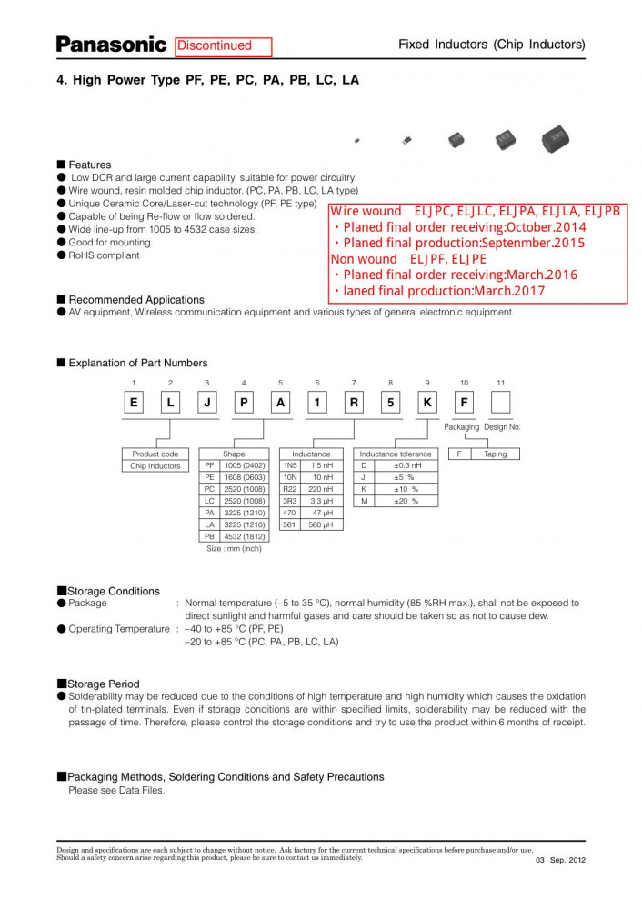 PANASONIC chip inductor document page 1