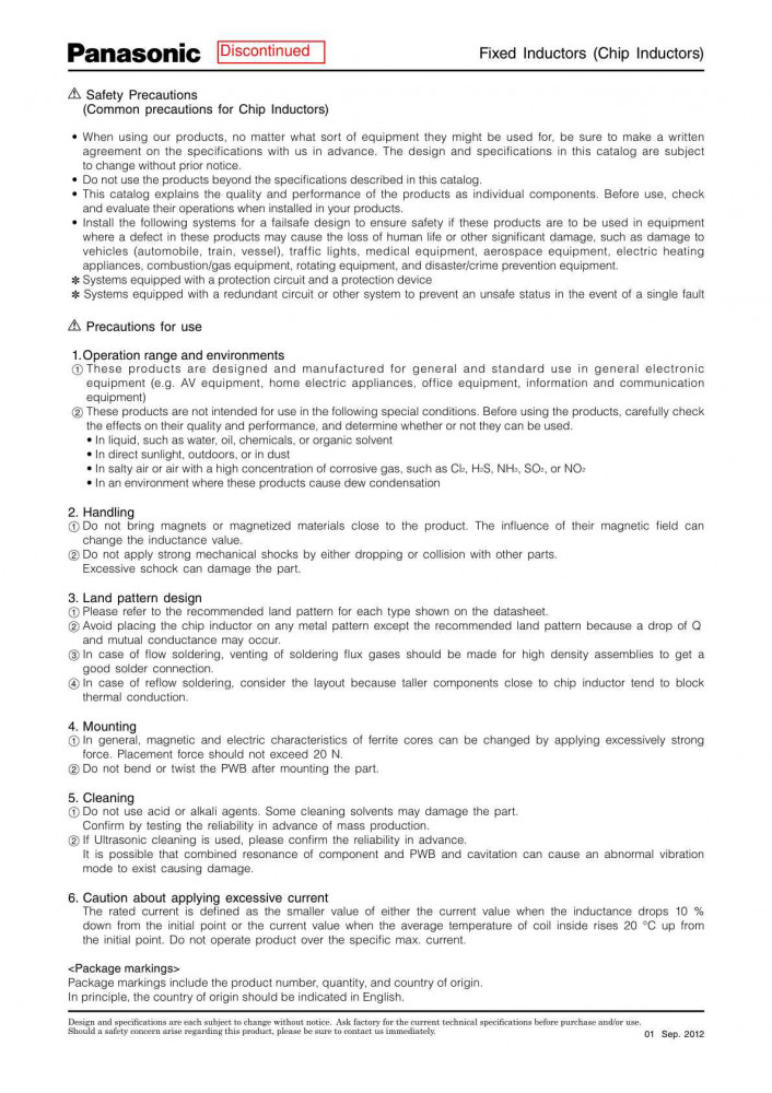 PANASONIC chip inductor document page 10