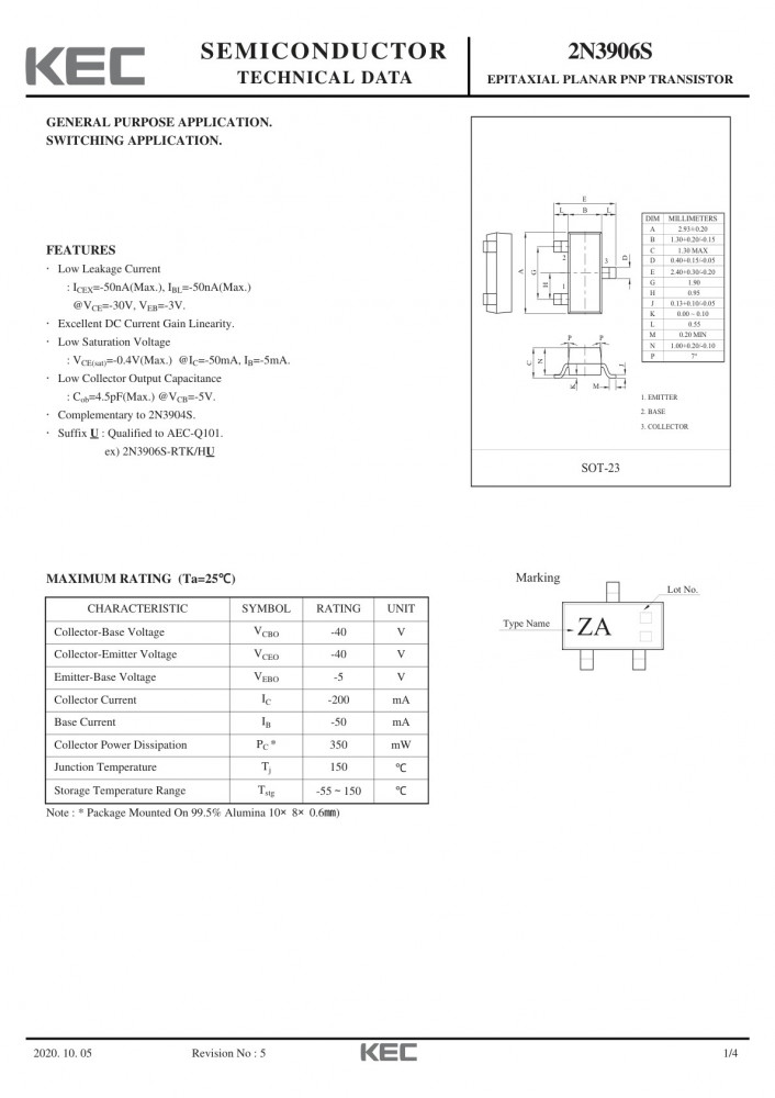 2N3906S-RTK/PS datasheet page 1