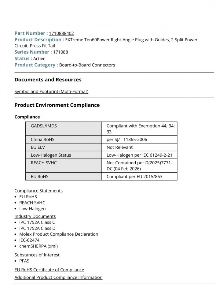 Technical document image 1 for MOLEX 1710888402