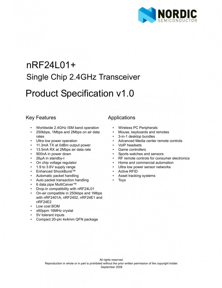 NRF24L01P-R7 datasheet page 1