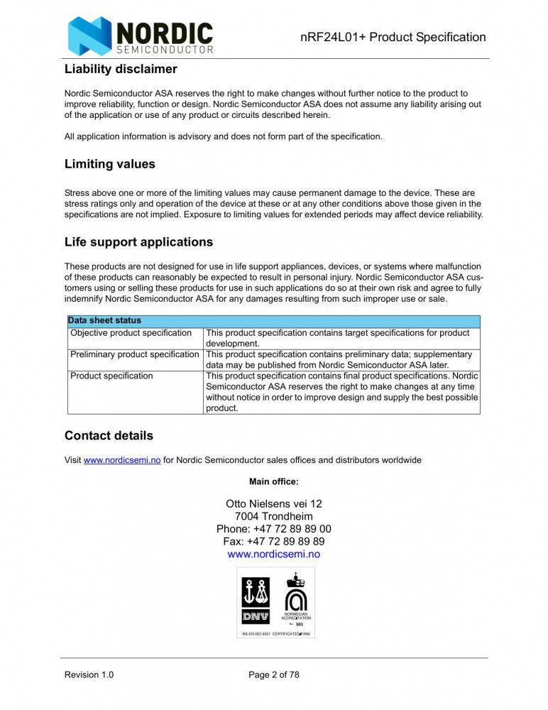 NRF24L01P-R7 datasheet page 2