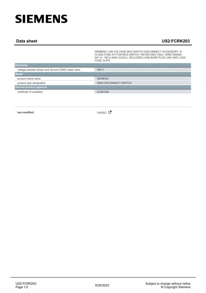 FCRK203 technical document page 1