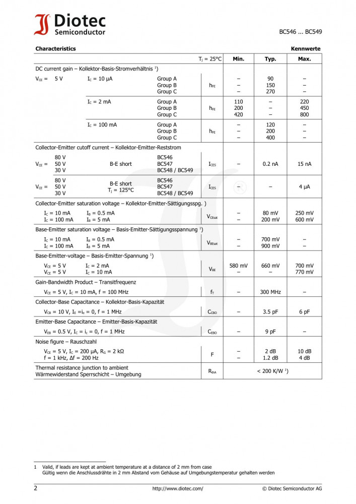 DIOTEC BC546 to BC549 datasheet page 2