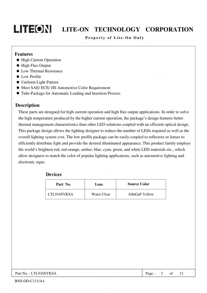 LTL916SYKSA datasheet page 3