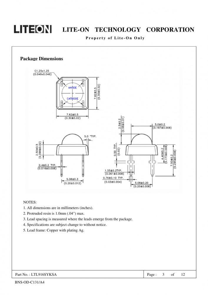 LTL916SYKSA datasheet page 4