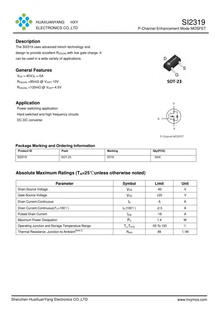 SI2319 technical document page 1