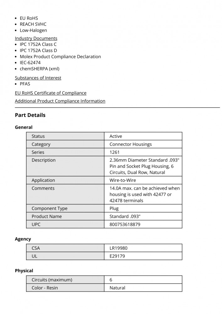 MOLEX .093 standard pin terminal document page 2